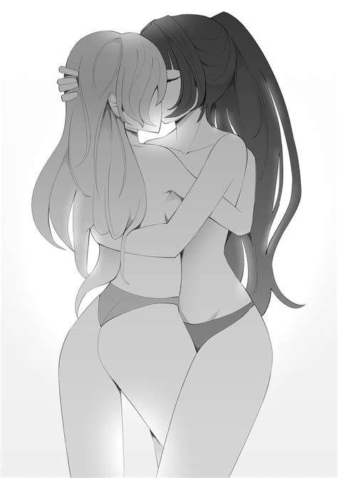 Rule 34 2girls Arms Around Partner Closed Eyes Dark Hair Hand On Head