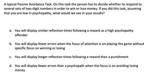 Solved A Typical Passive Avoidance Task On This Task The