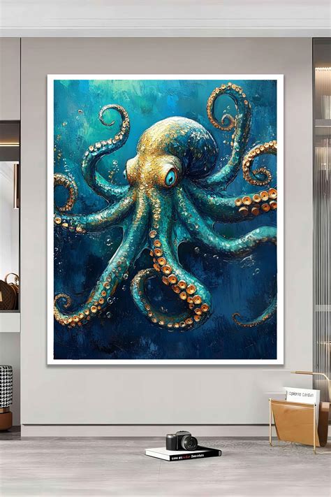 Octopus Art Print Octopus Canvas Art Octopus Wall Art Blue Octopus