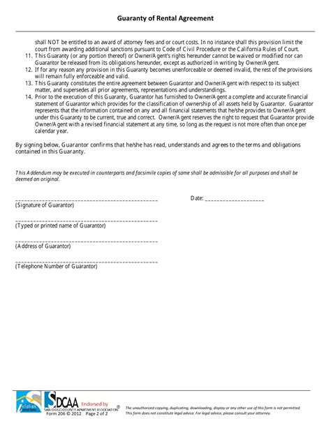 San Diego County California Guaranty Of Rental Agreement Template