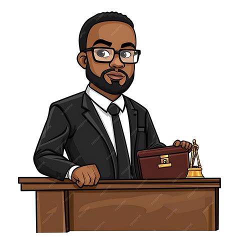 Cartoon Illustration Of A Lawyer Sitting At A Desk With A Briefcase And