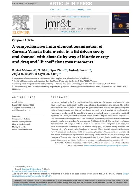 Pdf A Comprehensive Finite Element Examination Of Carreau Yasuda
