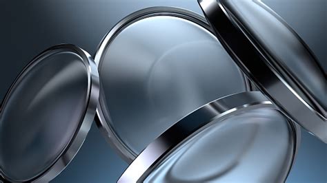 투명한 파란색 원근감 젖빛 렌즈 금속 프레임 추상 섬세하고 분위기 우아하고 현대적인 3d 렌더링 배경 자료 0명에 대한 스톡