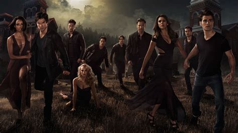 Hd Wallpaper The Vampire Diaries Cast In An Enigmatic Landscape