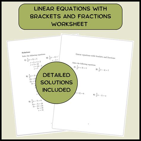 Linear Equations With Brackets And Fractions Worksheet With Solutions