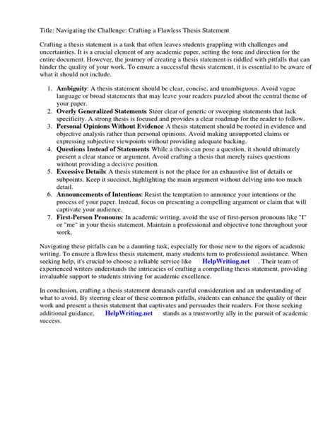 Avoiding Thesis Statement Pitfalls Pdf