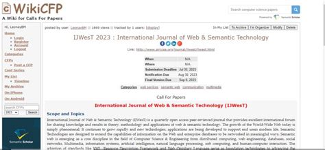 Submit Your Papers International Journal Of Web And Semantic Danny Ijwest