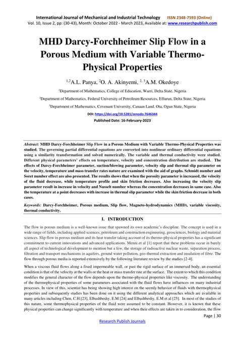Pdf Mhd Darcy Forchheimer Slip Flow In A Porous Medium With Variable