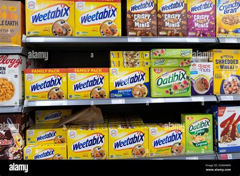 Rows Of Boxes Cartons Of Various Weetabix Breakfast Wheat Cereal