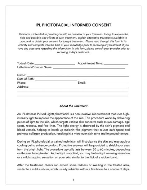 Ipl Photofacial Consent Form Esthetician Facial Consultation Form