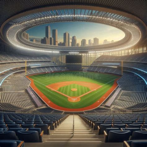 Vast Empty Baseball Stadium Featuring Seating And Well Maintained Grass