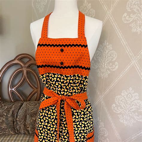 Handcrafted Halloween Candy Corn Apron Gem