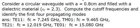 Solved Consider A Circular Waveguide With A 08cm And Filled