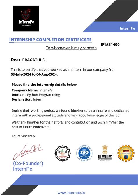 Pragathi Sgowda On Linkedin I Successfully Completed My Internship At Internpe