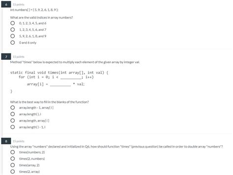 solved 6 15 points int numbers[] {5 9 2 6 1 8 9} what