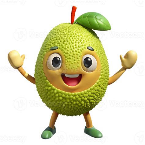 3d Cartoon Jackfruit Character With Smiling Expression Funny Animated Style Isolated On