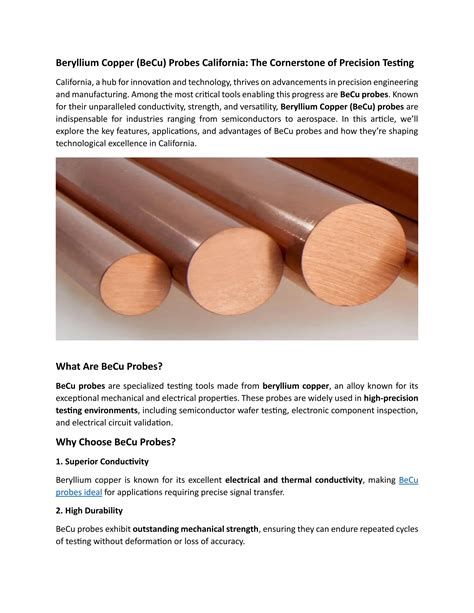 Beryllium Copper Becu Probes California The Cornerstone Of Precision