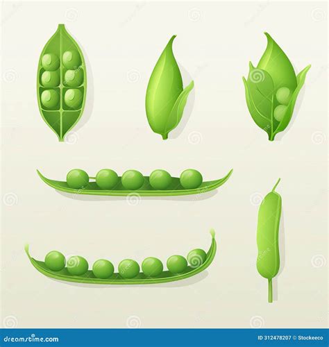 Flat Style Pea Pods Vector Set For Minimalistic Animation Stock