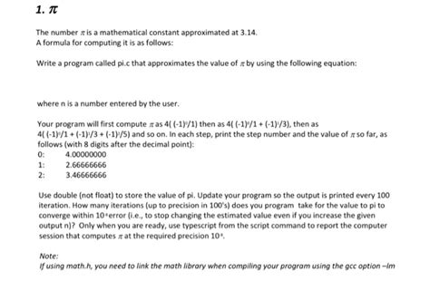 Solved 1π The Number π Is A Mathematical Constant