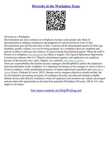 Importance Of Diversity At Workplace Pdf Business Business And Finance