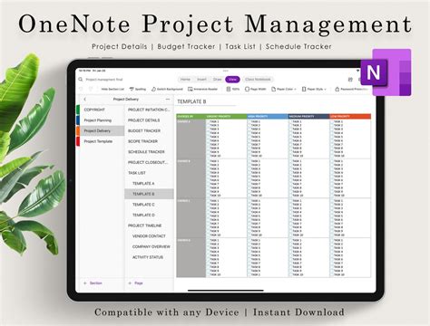 Onenote Digital Planner Project Planner Onenote Project Management