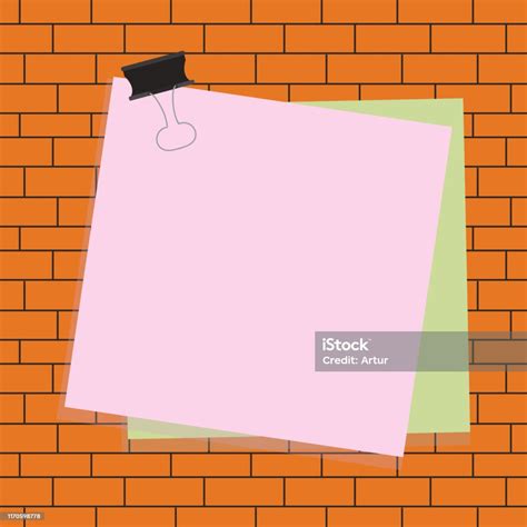 Colored Two Paper Notes Stuck By A Black Binder Clip On Colorful