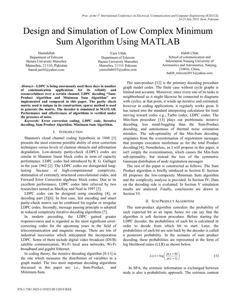 PDF Design And Simulation Of Low Complex Minimum Sum Algorithm Using MATLAB