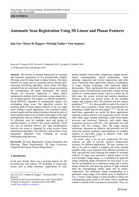Pdf Automatic Scan Registration Using 3d Linear And Planar Features