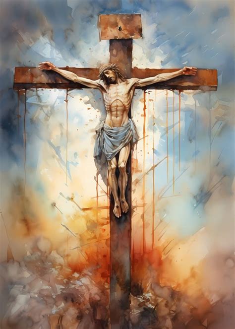 Jesus Christ Crucifixion Watercolor Art Print Digital Download Etsy