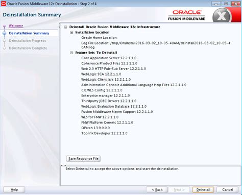 Oracle Universal Installer Deinstallation Screens