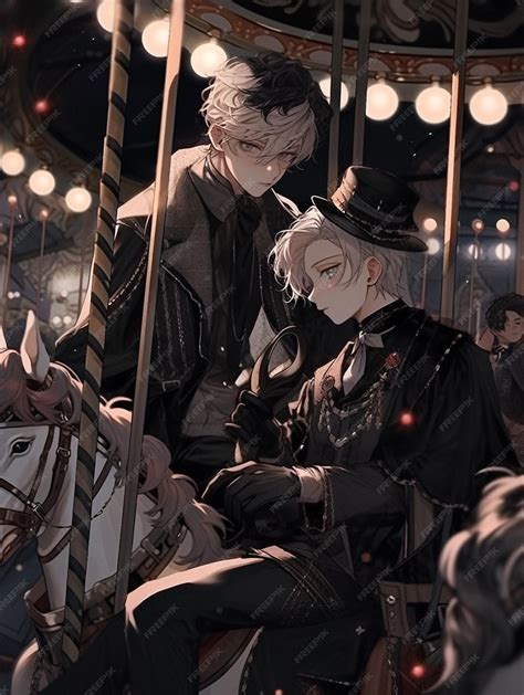 Premium Ai Image Anime Characters Riding On A Carousel At Night With Lights On Generative Ai