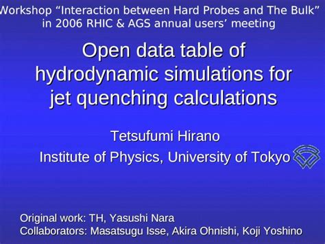 ppt open data table of hydrodynamic simulations for jet quenching