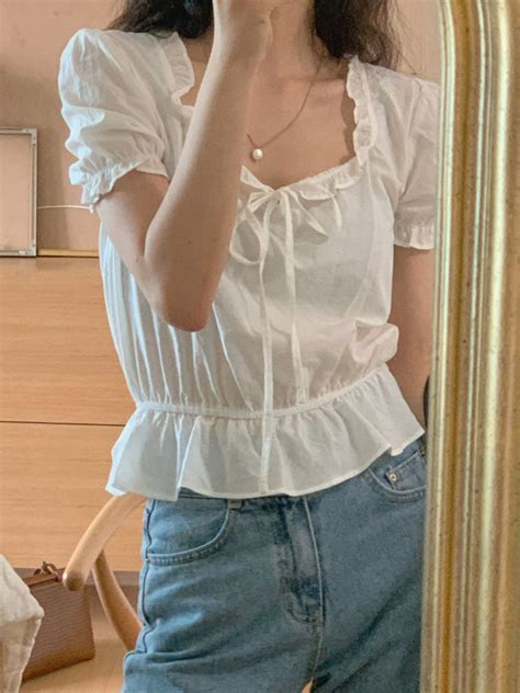 프렌치오브 2color베리 프릴 리본 밴딩 여름 반팔 블라우스