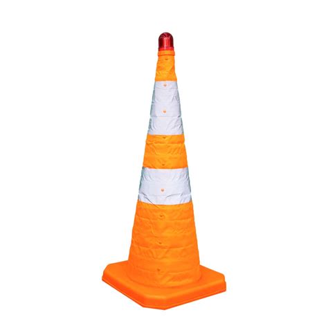 Foldable Traffic Cone 70cm With Reflectors And Red Warning Light Biri Group Ae