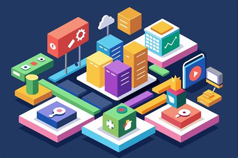 Colorful Isometric Design Showcases Customizable Javascript Frameworks With Various Techrelated