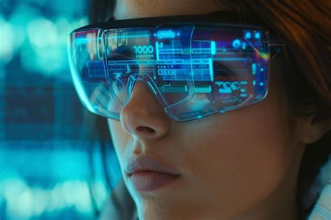Premium Photo A Woman Wearing Smart Glasses With Augmented Reali Generative Ai