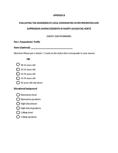 Questionnaire Appendix B Evaluating The Awareness Of Local