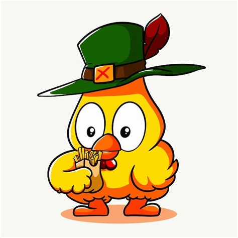 Premium Vector Cartoon Chicken Eating Potato Illustration