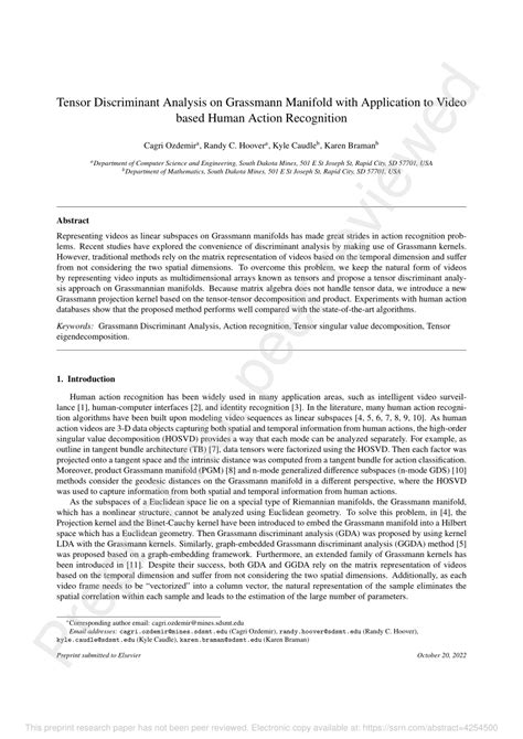Pdf Tensor Discriminant Analysis On Grassmann Manifold With Application To Video Based Human