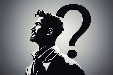 Silhouette Man On A Question Mark Icon In Thinking In A Thinker Pose