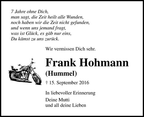 Traueranzeigen Von Frank Hohmann Trauer Anzeigen De