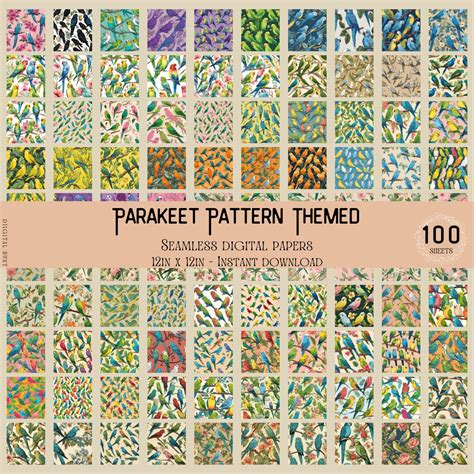 Parakeet Pattern Themed Seamless Pattern Parakeet Scrapbook