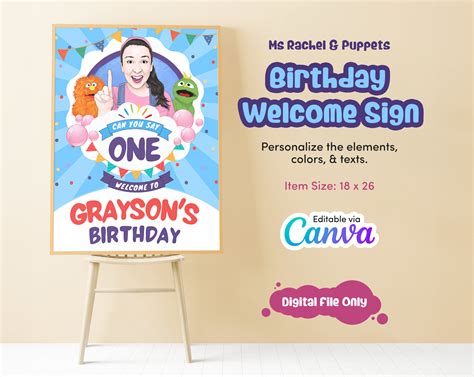 Ms Rachel Birthday Welcome Sign Birthday Decoration Songs For Littles