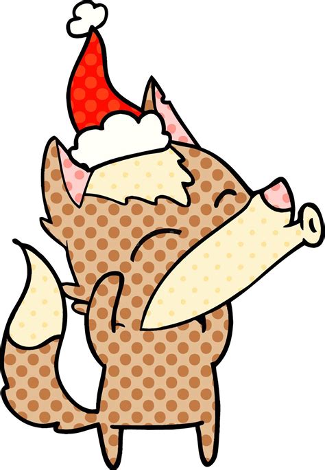 Howling Wolf Comic Book Style Illustration Of A Wearing Santa Hat