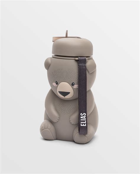 Vattenflaska För Barn I Silikon Grå Bear I Rofa Design