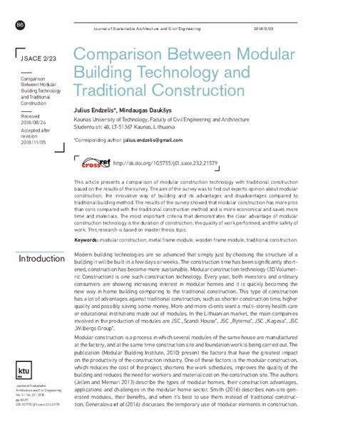 Pdf Comparison Between Modular Building Technology And Traditional Construction