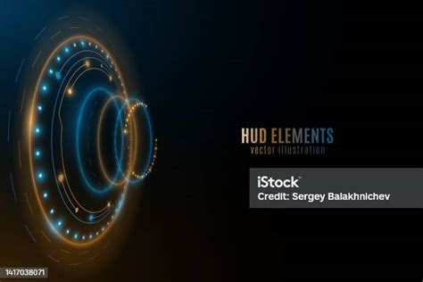 파란색과 주황색 조명 효과가있는 디지털 Hud 요소가있는 미래 지향적 인 배경 사용자 인터페이스 현대 기술 배경 사이버 공간 대시보드 디스플레이 벡터 일러스트 레이 션 가상