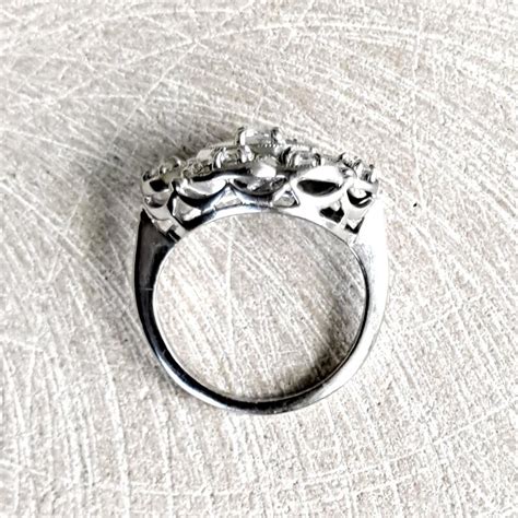14k White Gold Diamond Princess Ring Vintage Cluster Navette Design