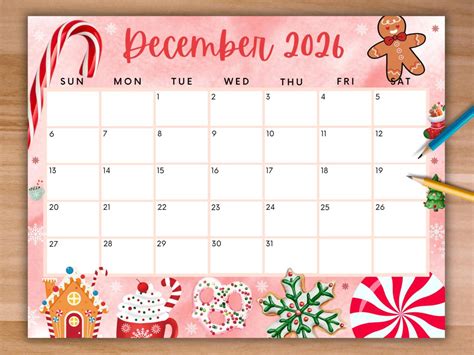 Editable December 2026 Calendar Printable Red Christmas Calendar W