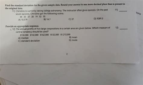Solved Find The Standard Deviation For The Given Sample Chegg